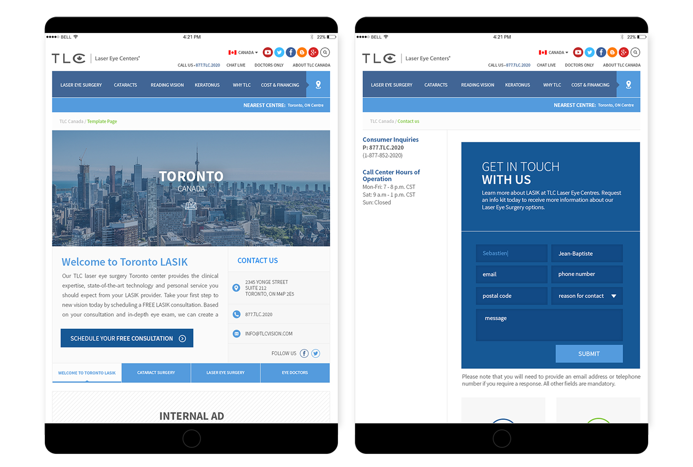 TLC Vision Canada Website Design & Development